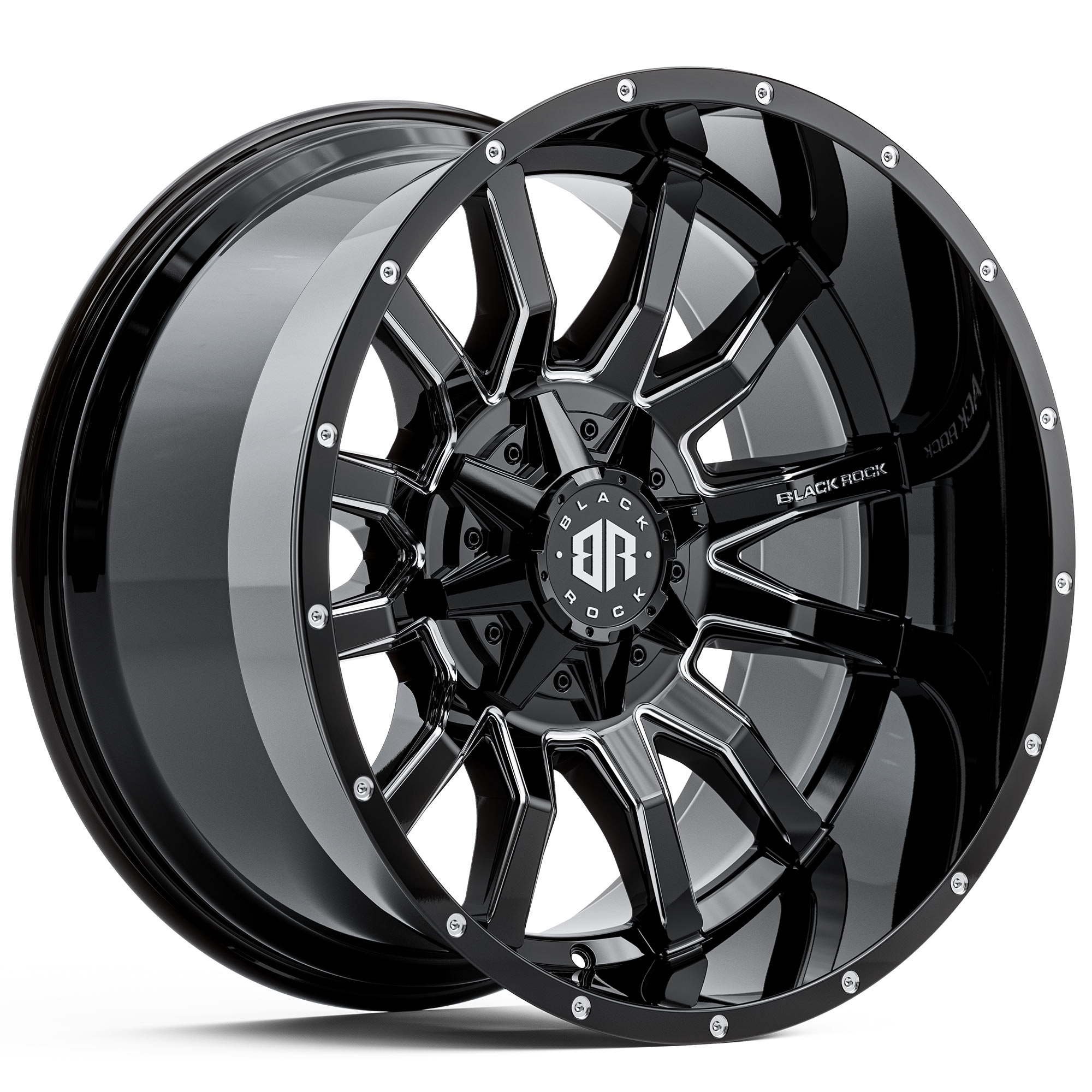 BLACK ROCK PREDATOR GLOSS BLACK MILLED 22X12 (BLANK) - Tyreforce