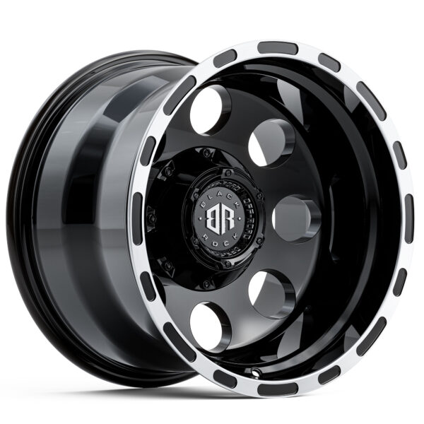 BLACK ROCK LIGHTNING BLACK MACHINED LIP 16X8 - Tyreforce